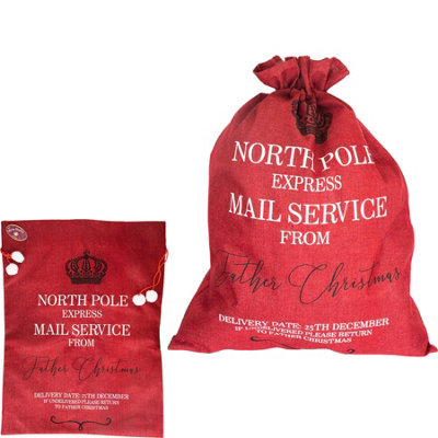 North Pole Express Mail Sack Red Hessian Christmas Bag for Special ...