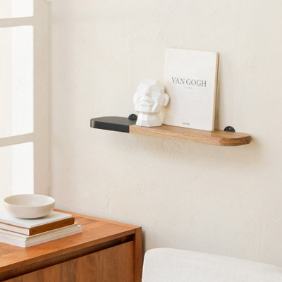 Norton Wall Shelf Solid Wood Natural Black Floating Shelf Living ...