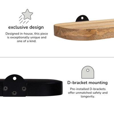 Norton Wall Shelf Solid Wood Natural Black Floating Shelf Living ...