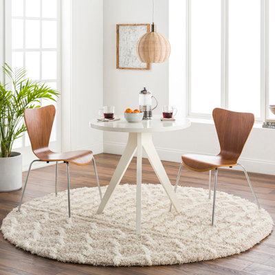 NOUR Round Shaggy Geometric Plush Pile Cream Beige Area Rug 160 x 160 cm
