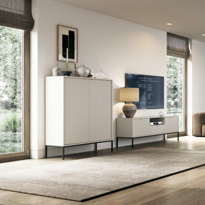 Nova Highboard Cabinet in Cashmere - Premium Laminated Board - ABS Edging - W104cm x H125cm x D39cm