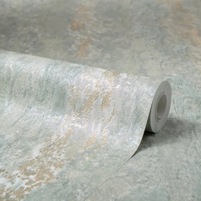 Nova Metallic Wallpaper in Duck Egg Green with Silver Sparkle