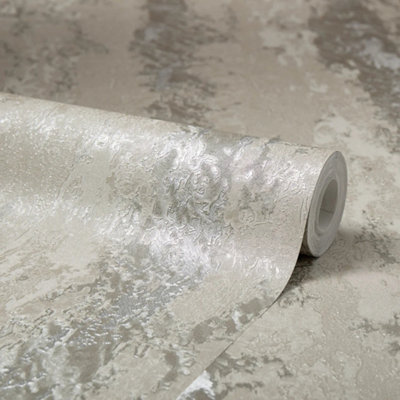 Nova Metallic Wallpaper in Warm Grey and Silver