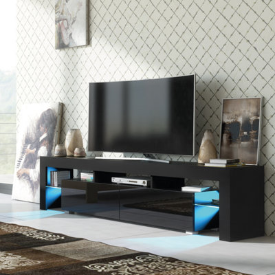 Nova TV Unit 200cm Black High Gloss Doors with LED Lighting - Creative ...