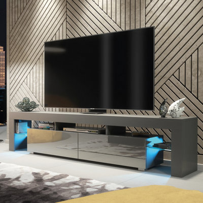 Nova TV Unit 200cm Dark Grey High Gloss Doors with LED Lighting ...