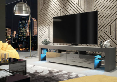 Nova TV Unit 200cm Dark Grey High Gloss Doors with LED Lighting ...