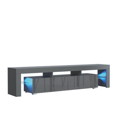Nova TV Unit 200cm Dark Grey High Gloss Doors with LED Lighting ...