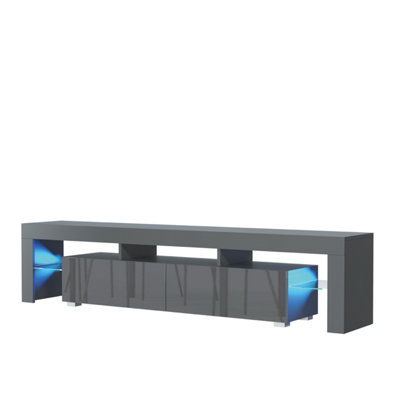 Nova TV Unit 200cm Dark Grey High Gloss Doors with LED Lighting ...