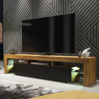 Nova TV Unit 200cm Dark Oak and Black Matt Doors with LED Lighting ...