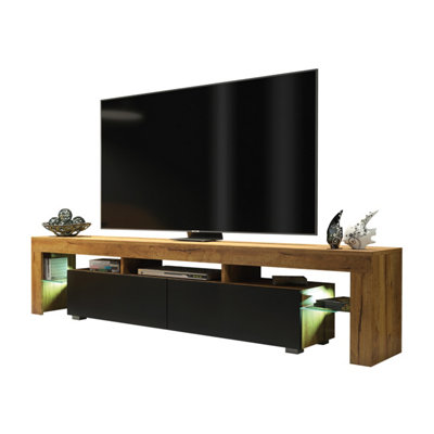 Nova TV Unit 200cm Dark Oak and Black Matt Doors with LED Lighting ...