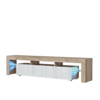 Nova TV Unit 200cm Oak and White High Gloss Doors with LED Lighting ...