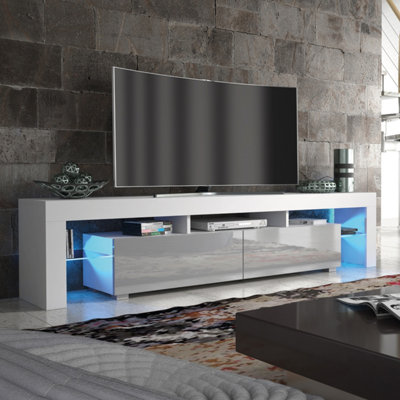 Nova TV Unit 200cm White and Grey High Gloss Doors with LED Lighting ...