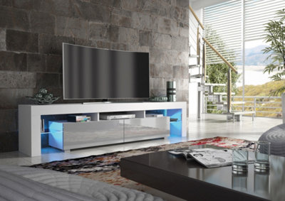 Nova TV Unit 200cm White and Grey High Gloss Doors with LED Lighting ...