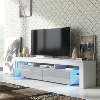 Nova TV Unit 200cm White and Grey High Gloss Doors with LED Lighting ...
