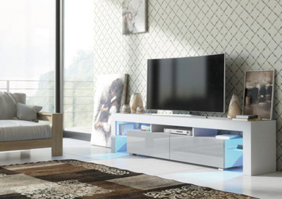 Nova TV Unit 200cm White and Grey High Gloss Doors with LED Lighting ...