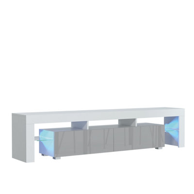 Nova TV Unit 200cm White and Grey High Gloss Doors with LED Lighting ...