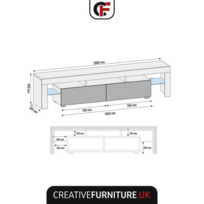 Nova TV Unit 200cm White with High Gloss Doors and LED Lighting ...