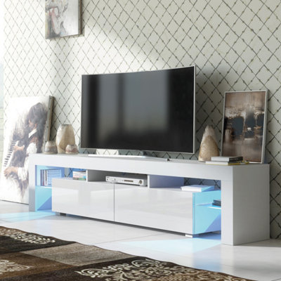 Nova TV Unit 200cm White with High Gloss Doors and LED Lighting ...