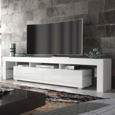 Nova TV Unit 200cm White with High Gloss Doors and LED Lighting ...