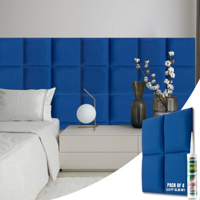 NOVECRAFTO Velvet Padded Wall Panels Pack of 4 with Adhesive 30x30cm 3D ...