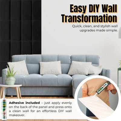 NOVECRAFTO Velvet Padded Wall Panels Pack of 6 with Adhesive 60 x 30 cm ...