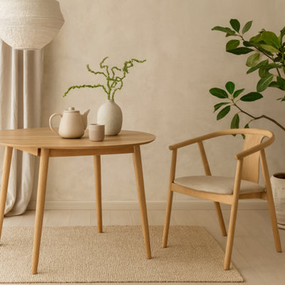 Novi Sad Round Extending Dining Table Natural Oak Veneer