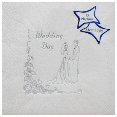 NPK Wedding Day Bride And Groom Foil Print Napkins (Pack of 15) White ...