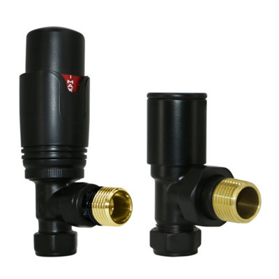 NRG Black Angled TRV Thermostatic Radiator Valve and Manual Angled ...