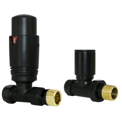 NRG Black Straight TRV Thermostatic Radiator Valve and Manual Straight ...
