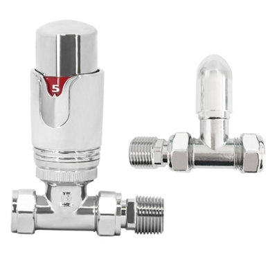 NRG Chrome Straight TRV Thermostatic Radiator valve & lockshield 15mm x ...