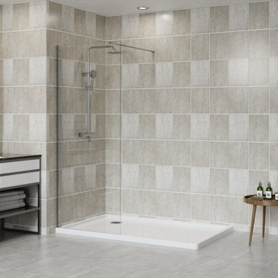 NRG Chrome Walk In Shower Enclosure Wet Room Glass Screen Panel 8mm - 900x1950mm | DIY at B&Q