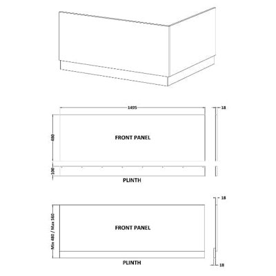NUIE 1500MM BATH FRONT PANEL SHOWER BATH FRONT PANEL WITH PLINTH