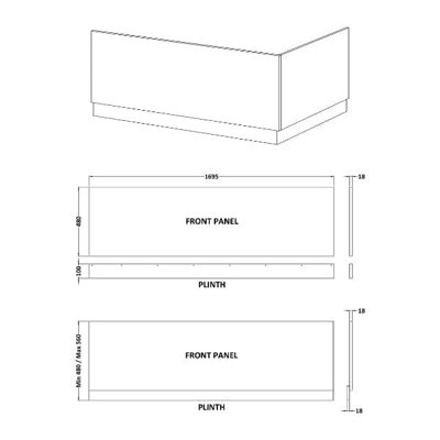 Nuie 1700mm Bath Front Panel Athena Bath End Panel And Plinth