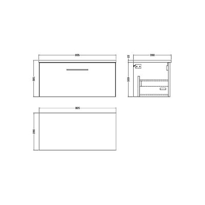 Nuie 800 WH Single Drawer Vanity & Laminate Top