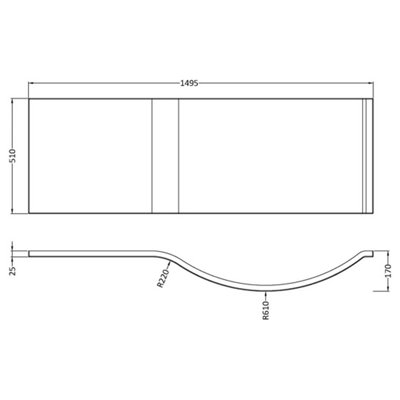 Nuie Bath Front Panel P Shaped Shower Bath Modern Panel White Finish