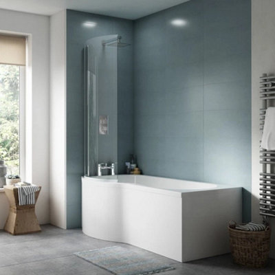 Nuie Bath Front Panel P Shaped Shower Bath Modern Panel White Finish