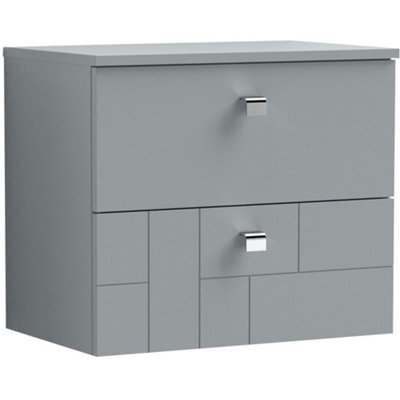 Nuie Blocks 600mm Wall-Hung 2-Drawer Vanity Unit with Worktop, Satin ...