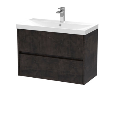Nuie Havana Wall Hung 2 Drawer Vanity Basin Unit & Thin-Edge Ceramic ...