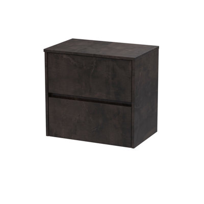 Nuie Havana Wall Hung 2-Drawer Vanity Unit & Worktop in Metallic Slate ...