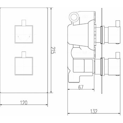 Nuie Volt Square Thermostatic Shower Mixer Valve & Rectangular Slide ...