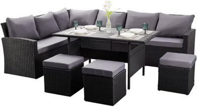 Nustone L-Shaped Corner Rattan Garden Furniture Lounge Dining Set for ...