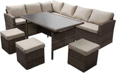 Nustone L-Shaped Corner Rattan Garden Furniture Lounge Dining Set for ...
