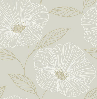 NuWallpaper NUS3579 Floweret Peel & Stick Wallpaper, Dove