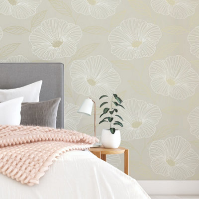 NuWallpaper NUS3579 Floweret Peel & Stick Wallpaper, Dove