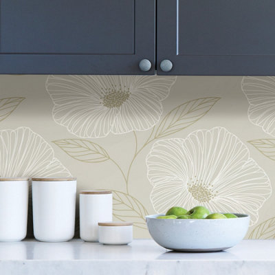 NuWallpaper NUS3579 Floweret Peel & Stick Wallpaper, Dove
