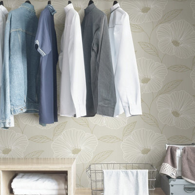 NuWallpaper NUS3579 Floweret Peel & Stick Wallpaper, Dove