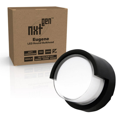 NxtGen Eugene LED Round Bulkhead 15W All-Weather Tri-Colour CCT Black