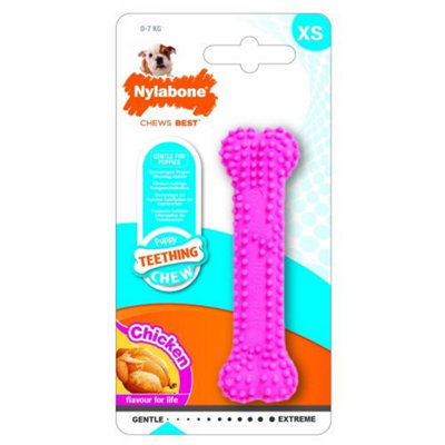 NYLABONE PUP TEETHING CHEW TEXTURED BONE CHICKEN PINK XSML