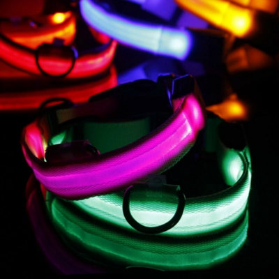 Nylon LED Dog Pet Collar Flashing Luminous Safety Light Up Battery ...