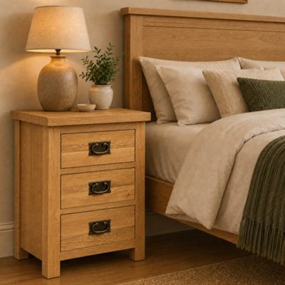 Oak 3 Drawer Bedside Table Rustic Fully Assembled Bedroom Cabinet with ...